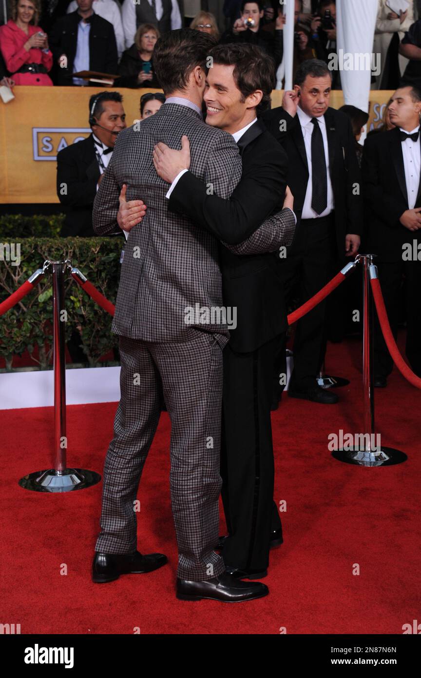 Justin Timberlake, left, and James Marsden greet each other as they ...