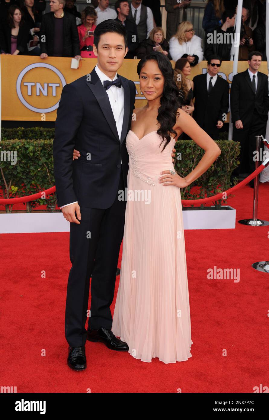 Actor Harry Shum, Jr., left, and actress Shelby Rabara arrive at the ...
