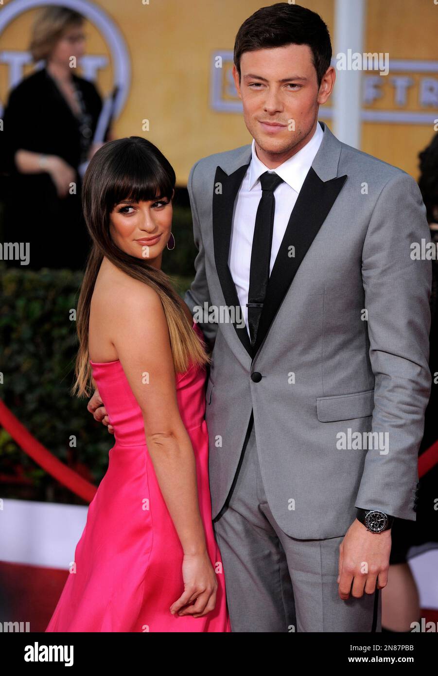 Lea Michele, left, and Cory Monteith arrives at the 19th Annual Screen ...