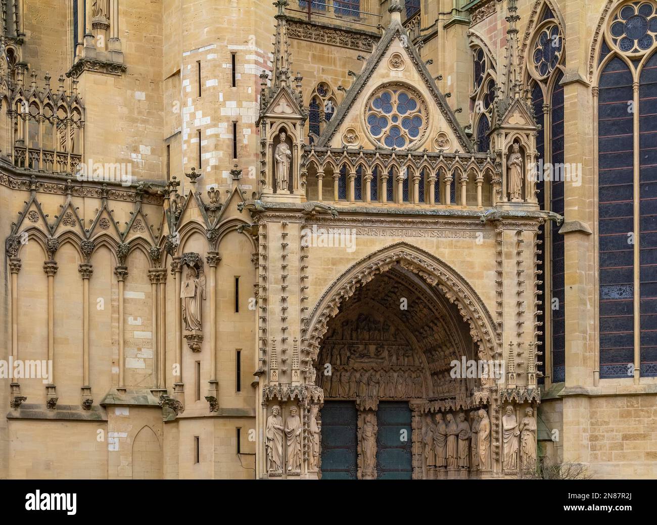 Architectural detail of the Cathedral of Saint Stephen in Metz, a city ...
