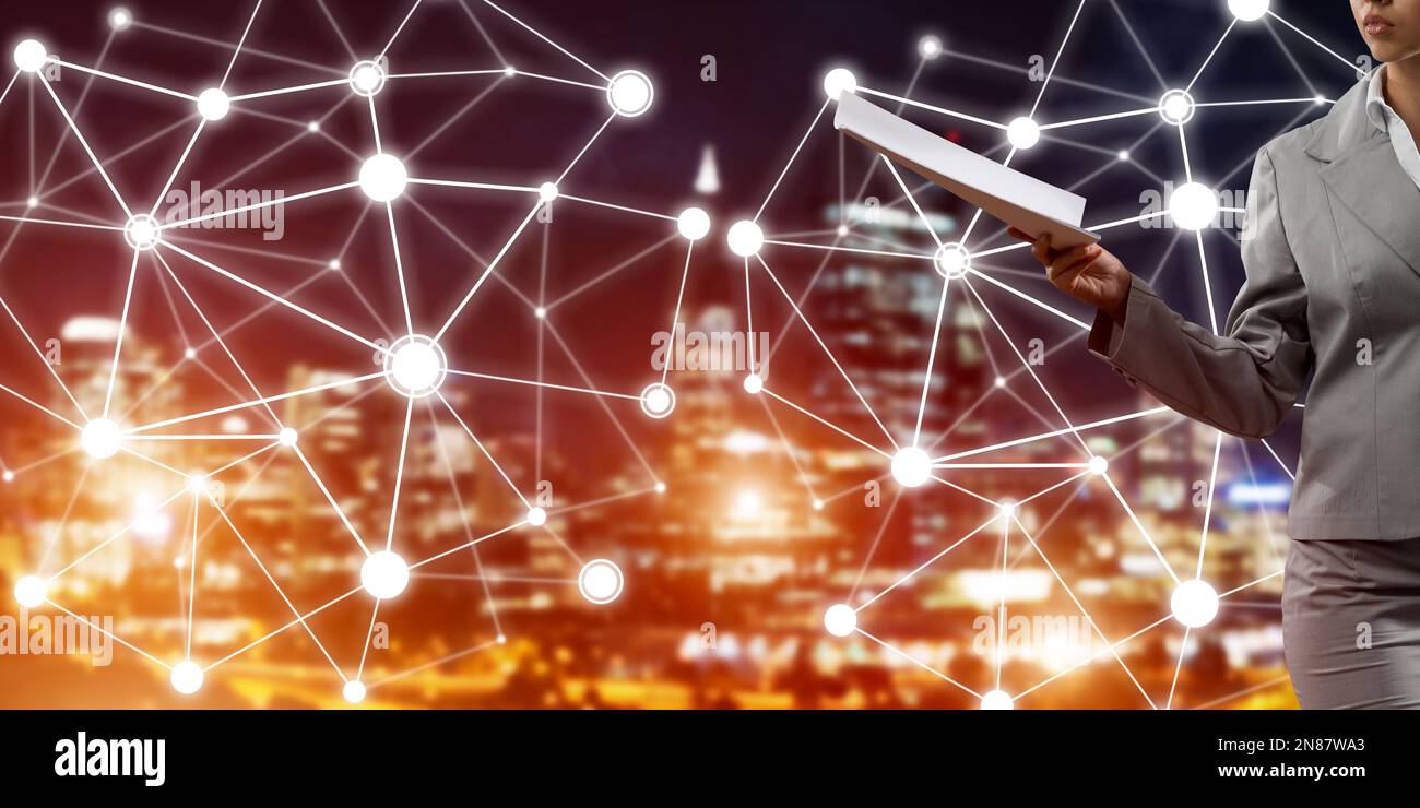 Concept of modern business networking that connect and cooperate people ...