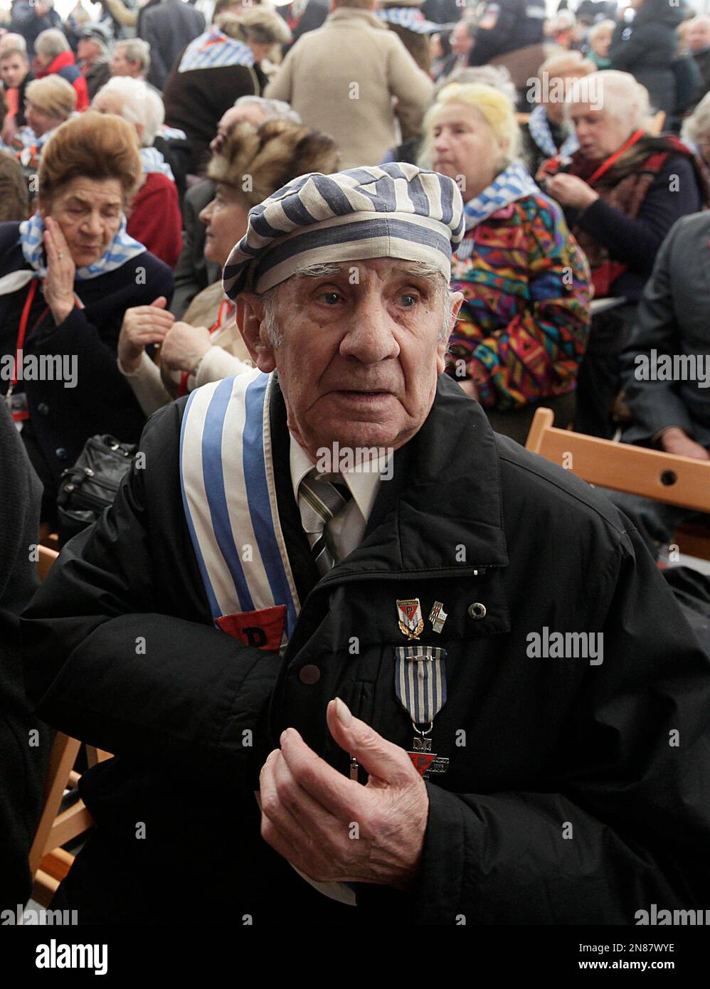 Former prisoner Miroslaw Celka, 89, attends a ceremony at the Auschwitz ...
