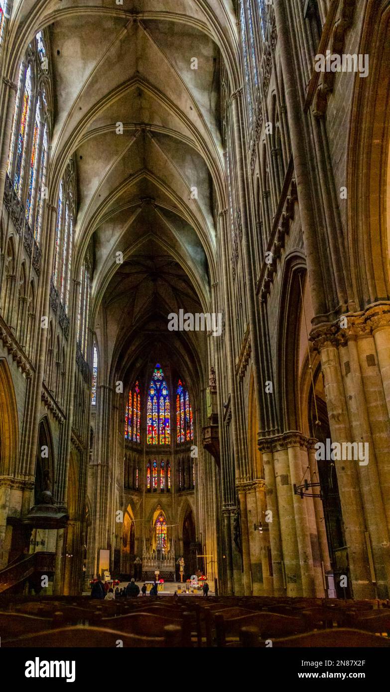 Scenery inside the Cathedral of Saint Stephen in Metz, a city in the ...