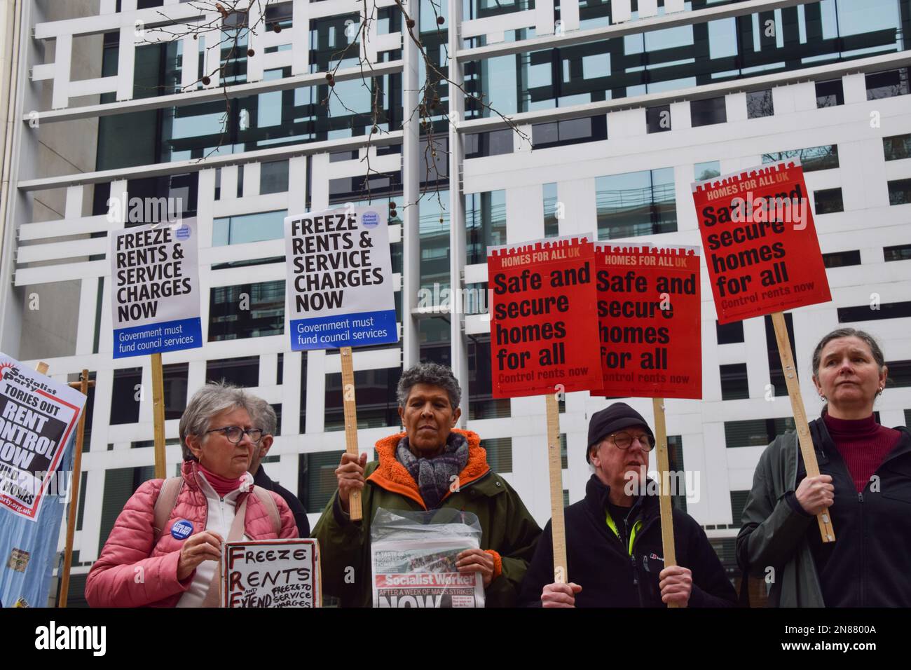 London, UK. 11th February 2023. Demonstrators gathered outside the ...
