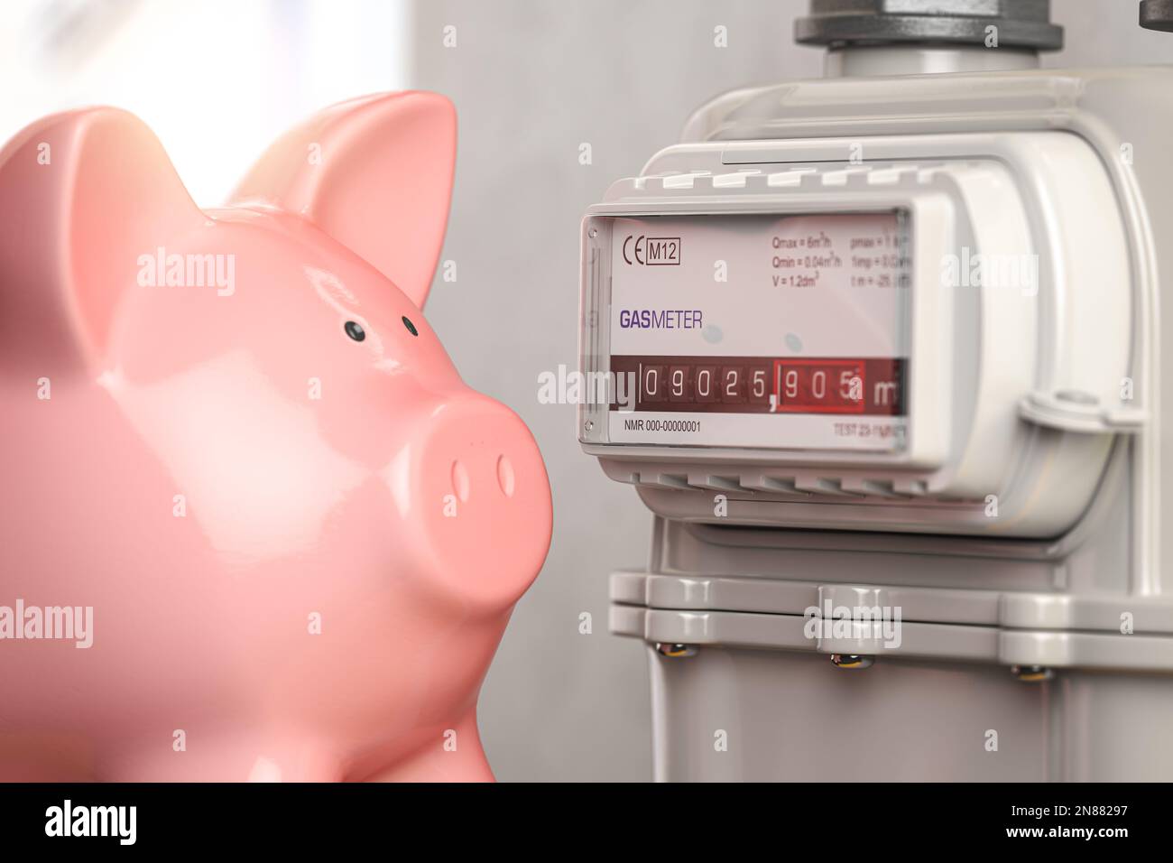Piggybank and gas meter. Saving natural gas, energy costs and energy ...