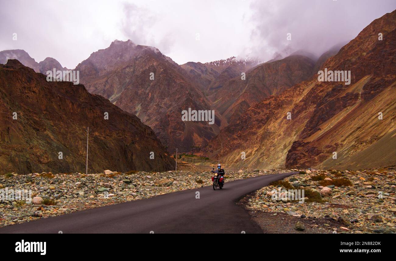 Ladakh, India - June 26, 2022 : Bikers enjoying beautiful scenic view ...