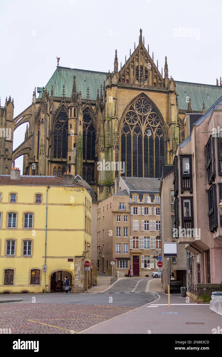 Scenery around the Cathedral of Saint Stephen in Metz, a city in the ...