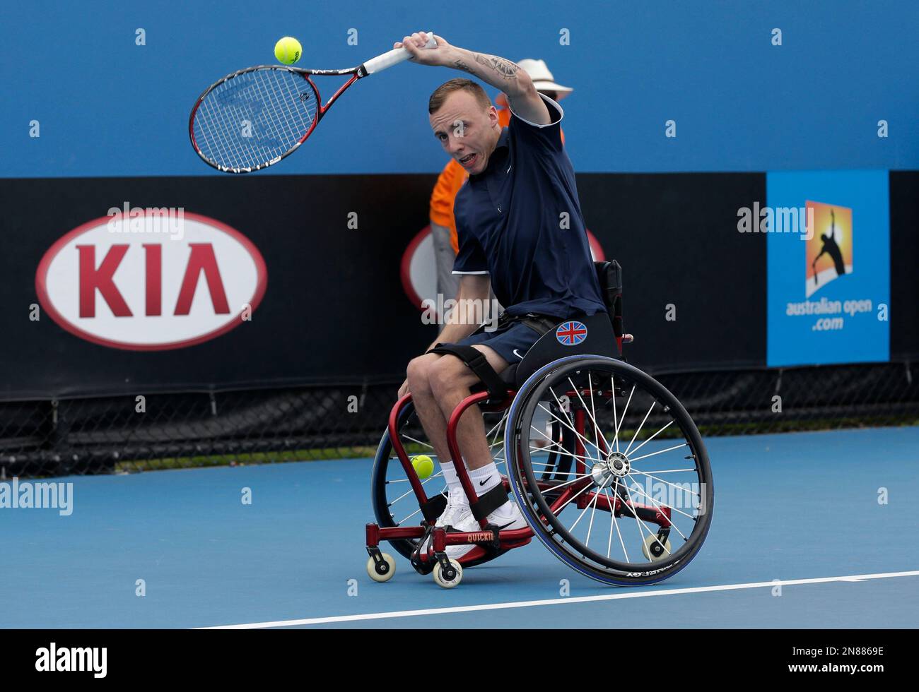 Britain's Andrew Lapthorne makes a backhand return to David Wagner of ...