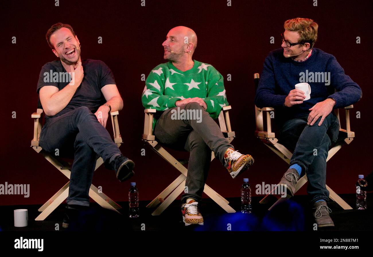 Director Dan Mazer, centre, alongside actors Simon Baker, right, and ...