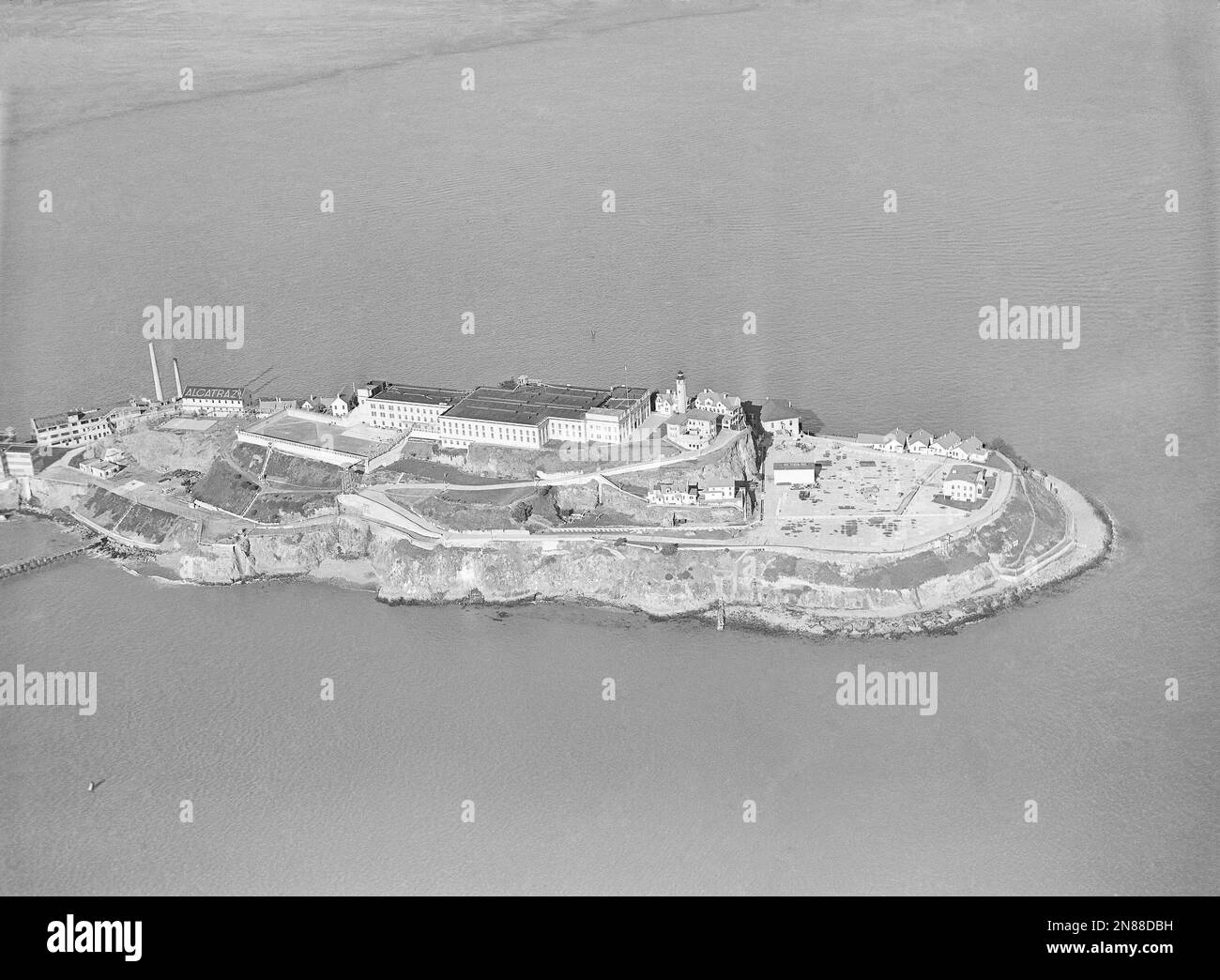 This is an aerial view of Alcatraz Island, which houses Alcatraz ...