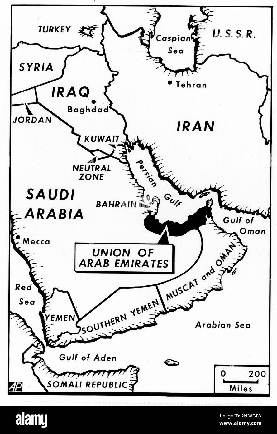 Map locates the Union of Arab Emirates, a nation formed by yjhe joining ...