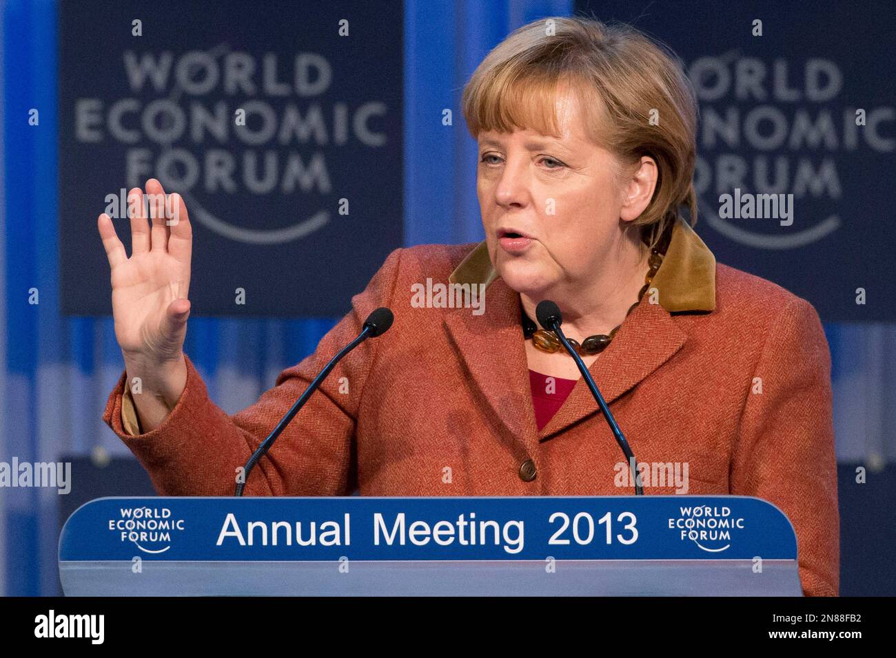 German Chancellor, Angela Merkel, gestures as she speaks during the ...