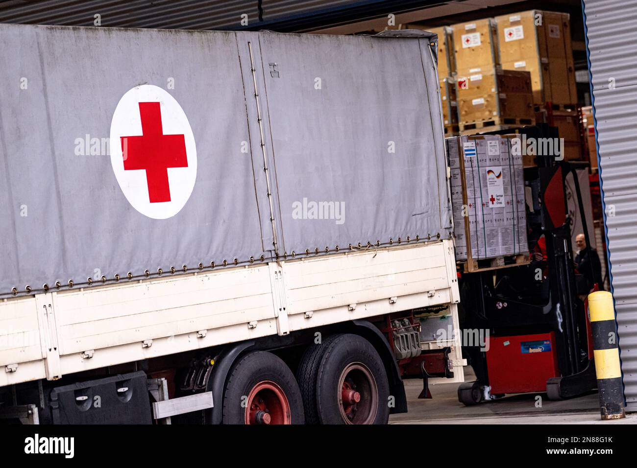 11 February 2023, Brandenburg, Schönefeld: The logo of the German Red ...