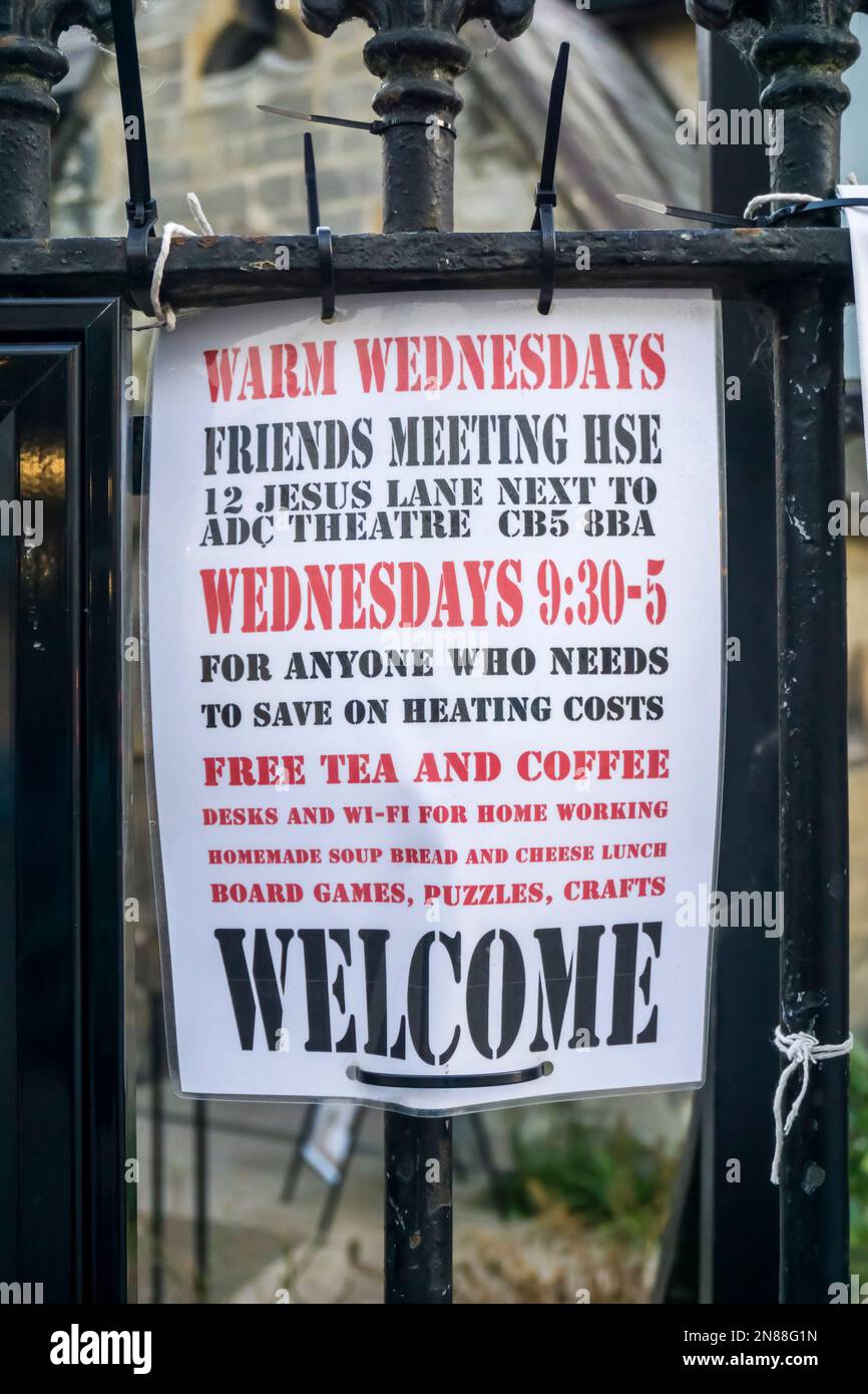 A sign advertising a warm bank. Warm Wednesdays in Cambridge where ...