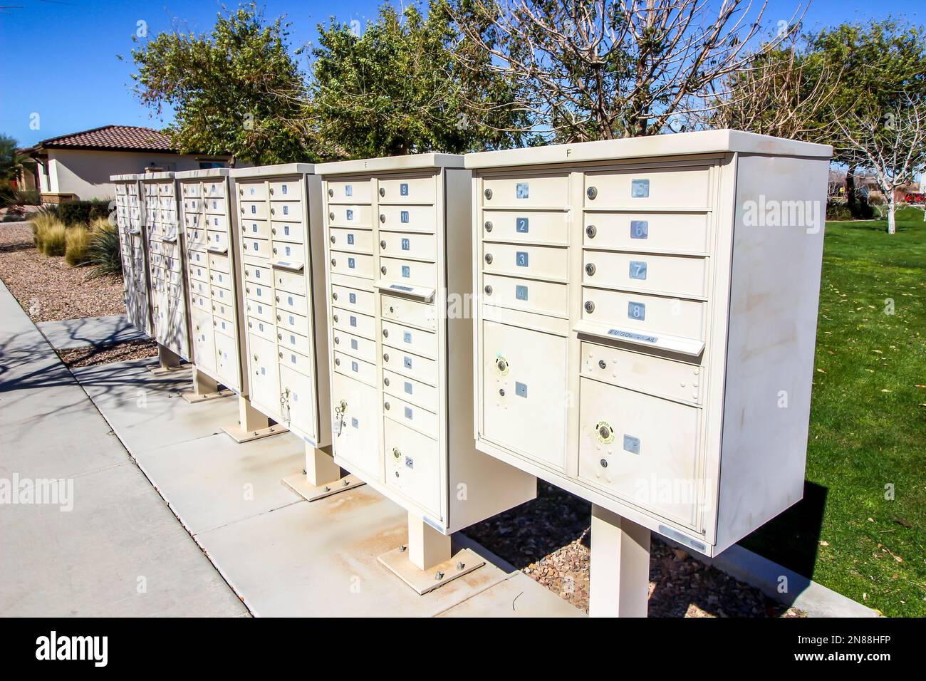 Row Of Housing Subdivision Mailboxes Stock Photo - Alamy