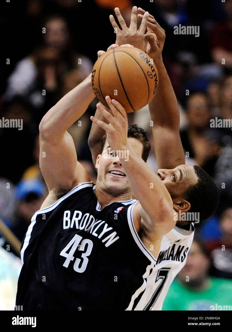 Brooklyn Nets' Kris Humphries (43) and Minnesota Timberwolves' Derrick ...