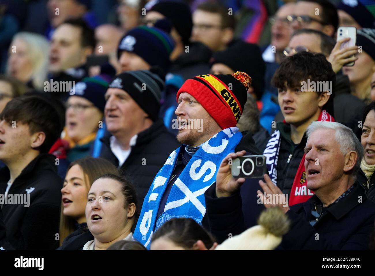 Scotland fans sing their national anthem during the Guinness Six ...