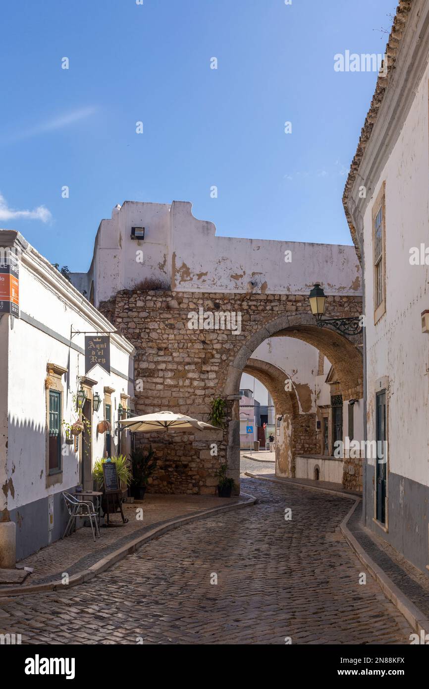 Faro, Portugal - October 3, 2020: old cobble stone street in the old ...