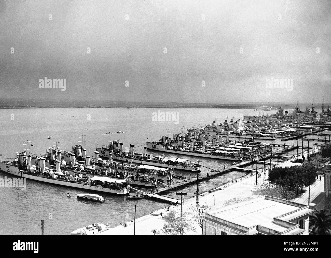 Ships of the Italian navy berthed in Taranto Harbour, on June 18, 1936 ...