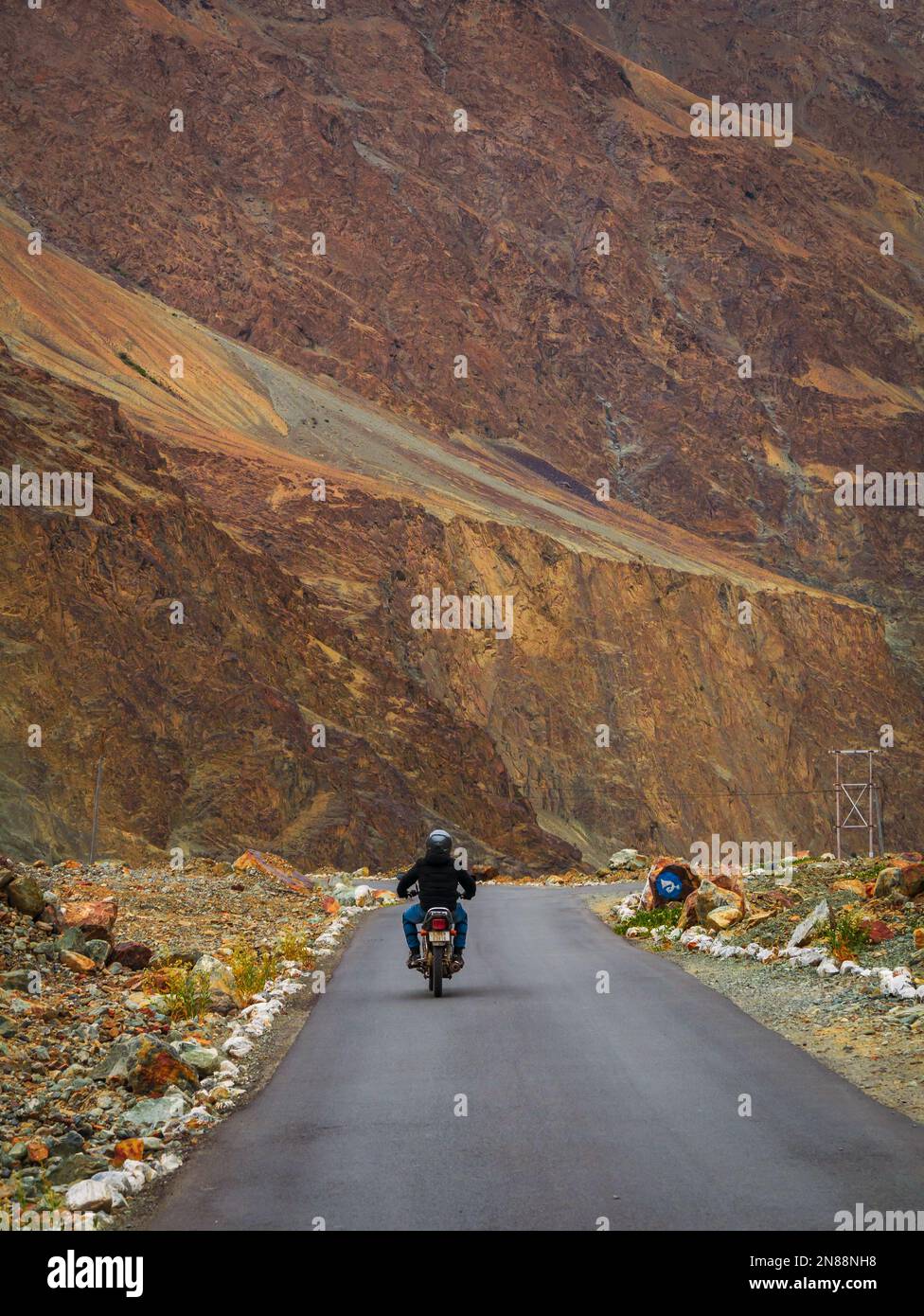 Ladakh, India - June 26, 2022 : Bikers enjoying beautiful scenic view ...