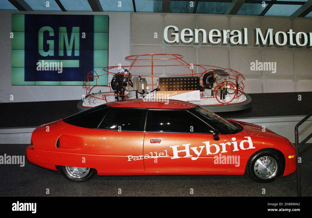 FILE - In a Jan. 4, 1998 file photo, General Motors unveils the EV1 Parallel Hybrid vehicle at ...