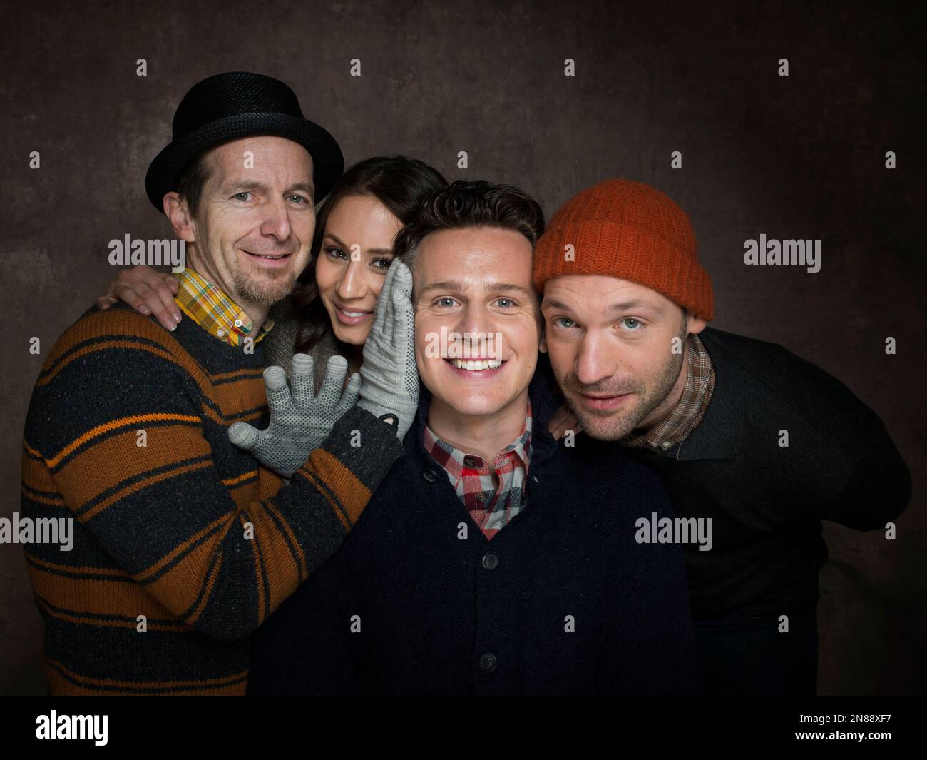 From left, actors Denis O'Hare, Troian Bellisario, Jonathan Groff and ...
