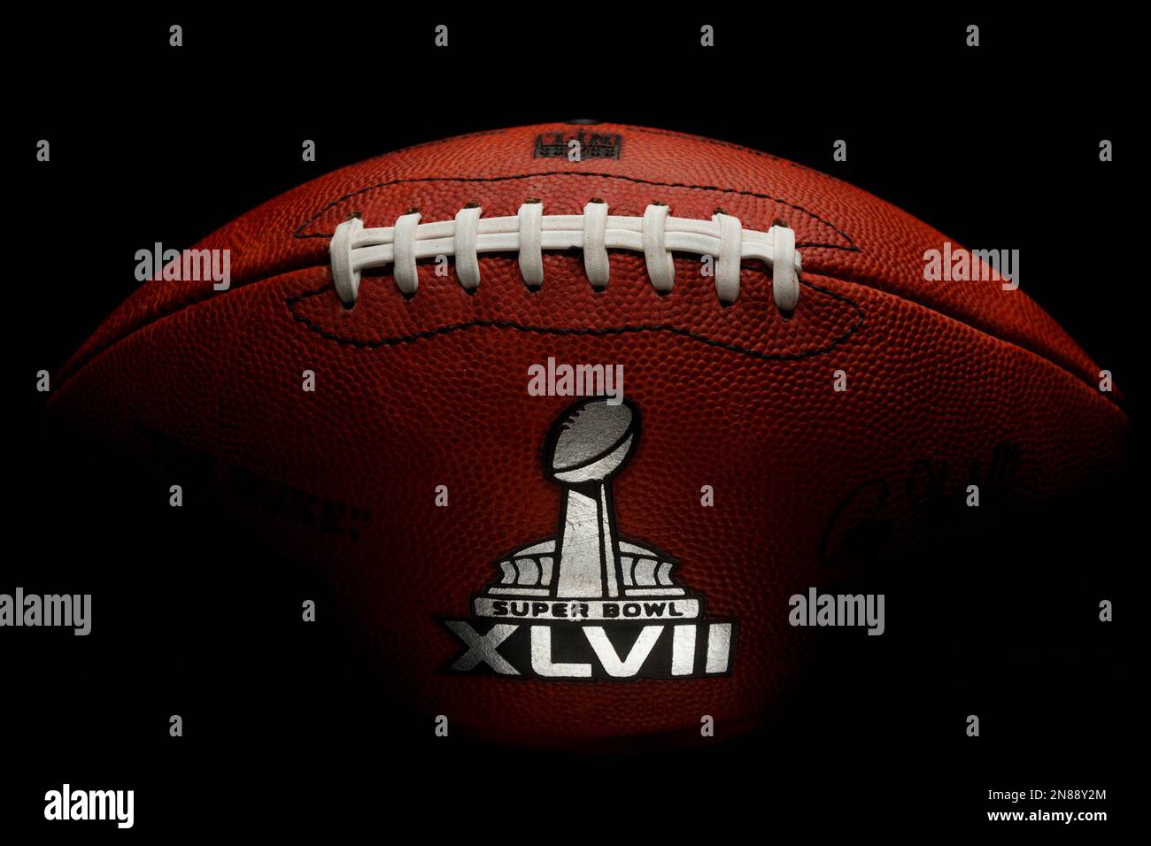 An official game ball for the NFL football Super Bowl XLVII. Tuesday ...