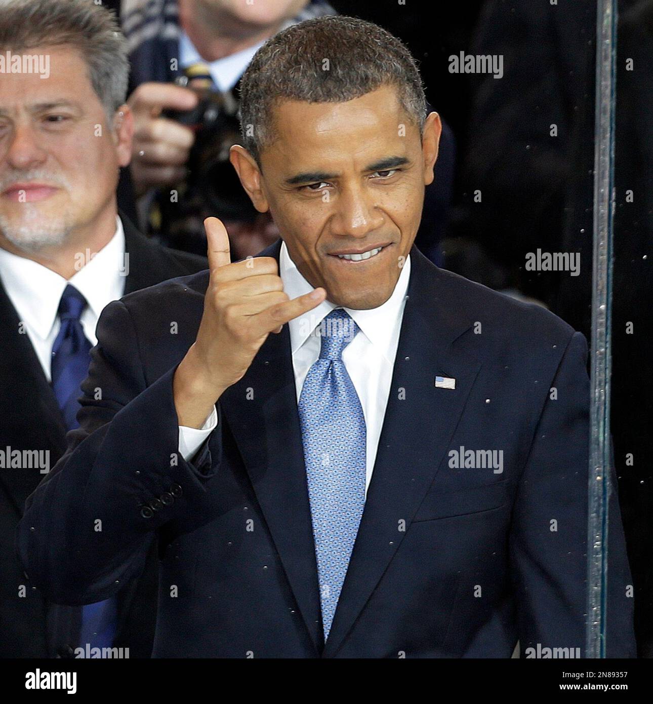President Barack Obama greets the Hawaii Home State Float during the ...