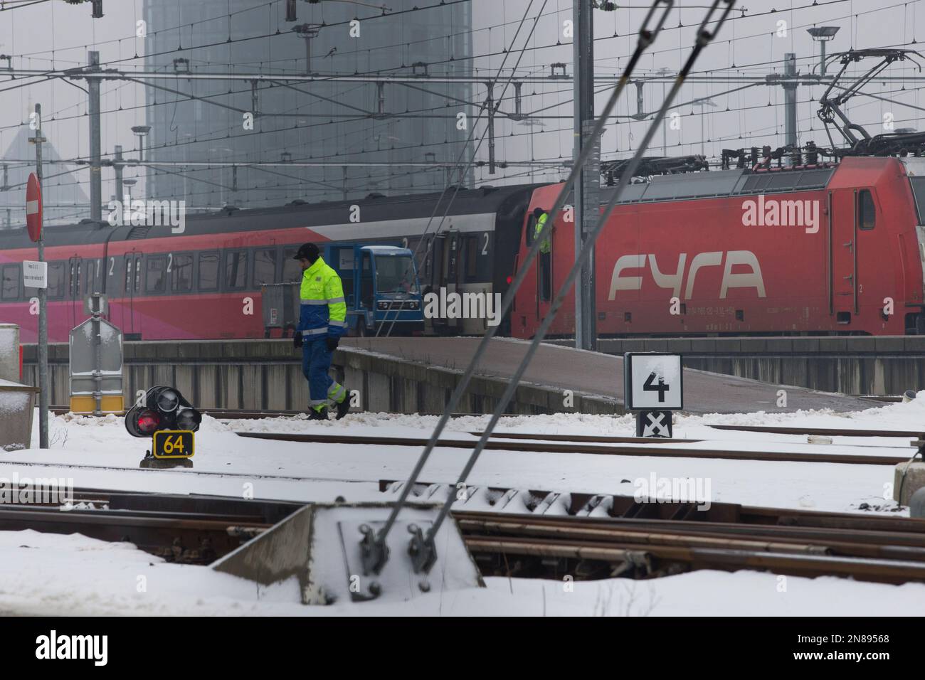 A Fyra high-speed train, shunted by a locomotive, right, is seen at a ...