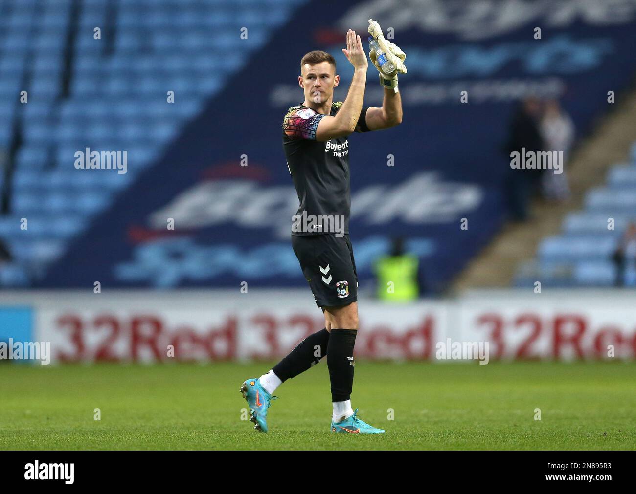 Coventry City goalkeeper Ben Wilson applauds the fans after the final ...