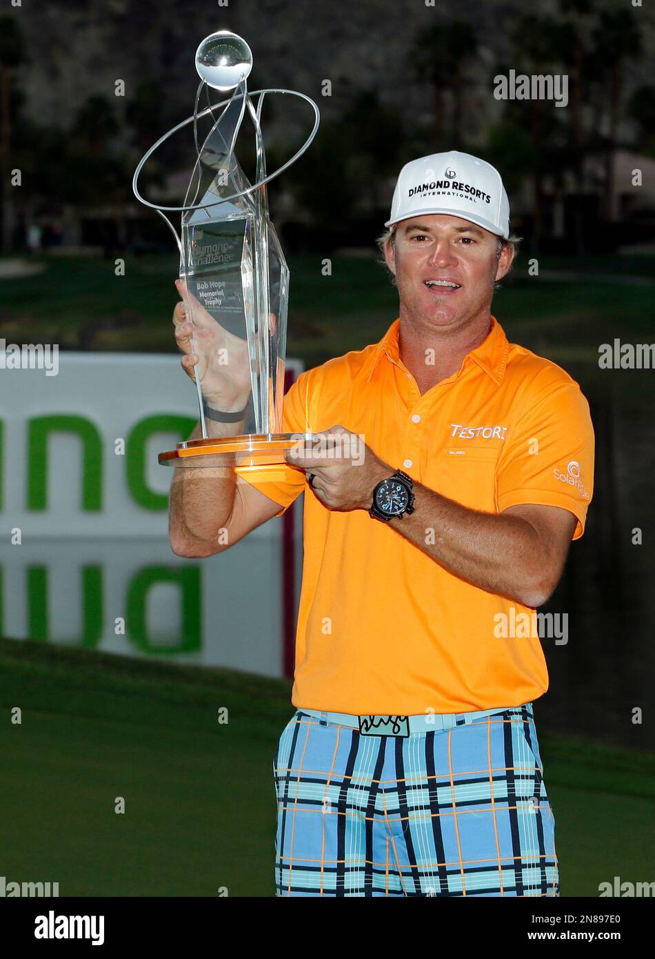 Brian Gay poses with the Bob Hope Memorial Trophy after winning the ...