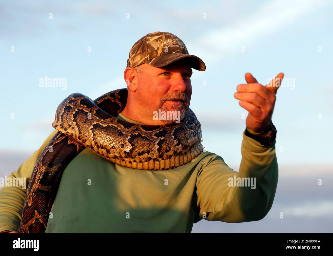 Bill Booth Of Bradenton Fla Wears A Dead Burmese Python He Caught Around His Neck As He Poses