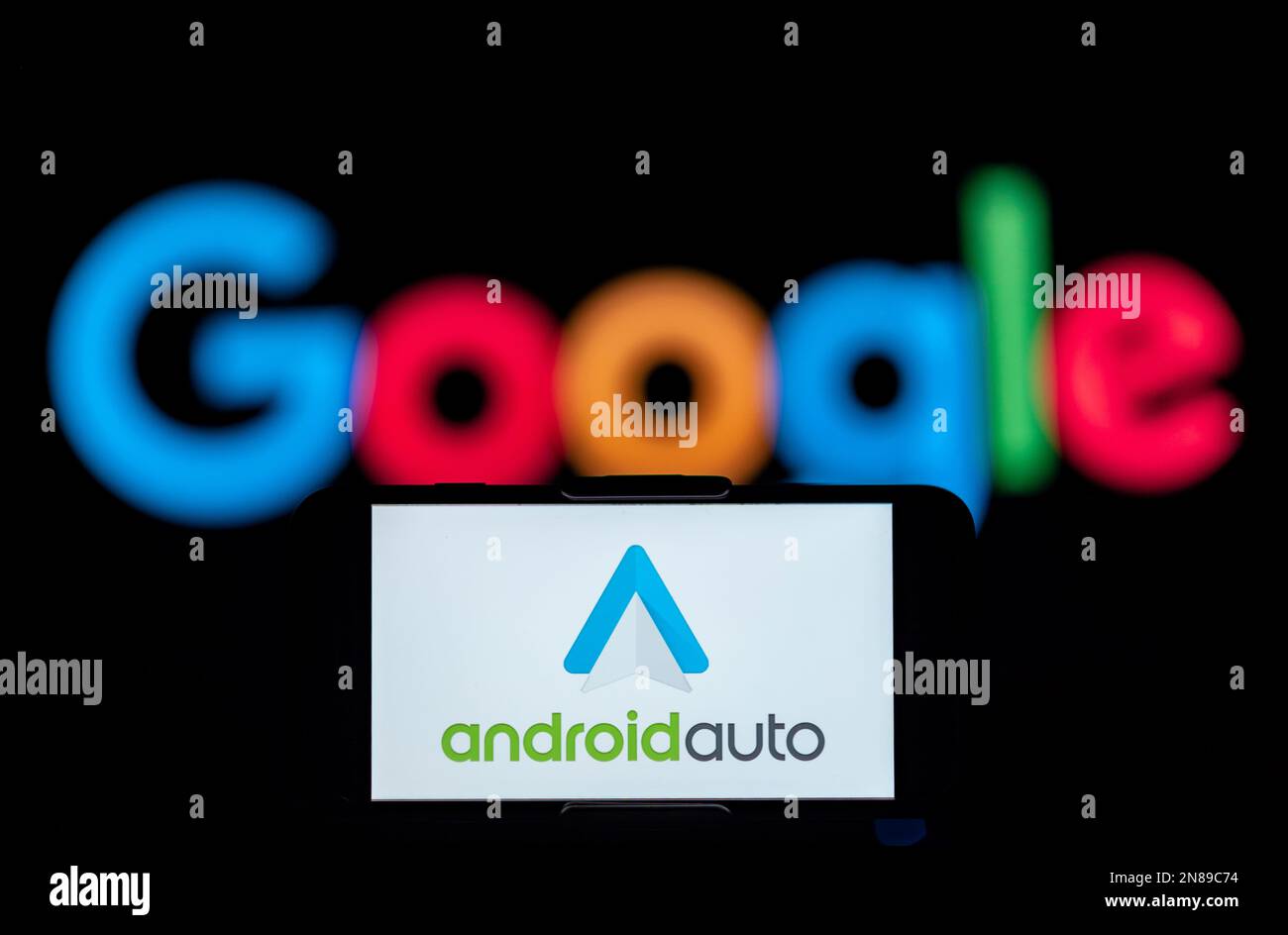In this photo illustration, the logo of an androidauto is seen ...