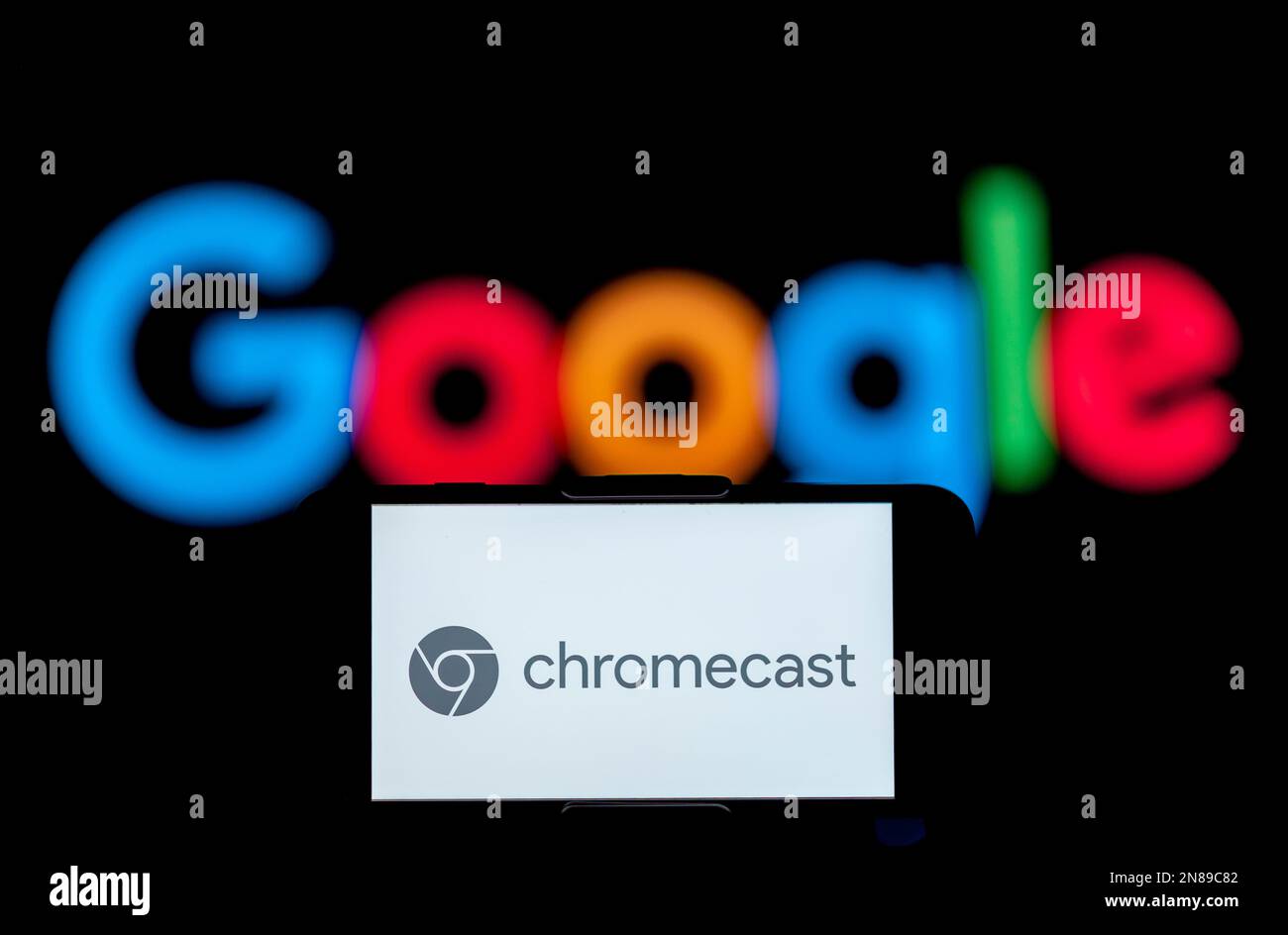 In this photo illustration, the logo of chromecast is seen displayed on ...