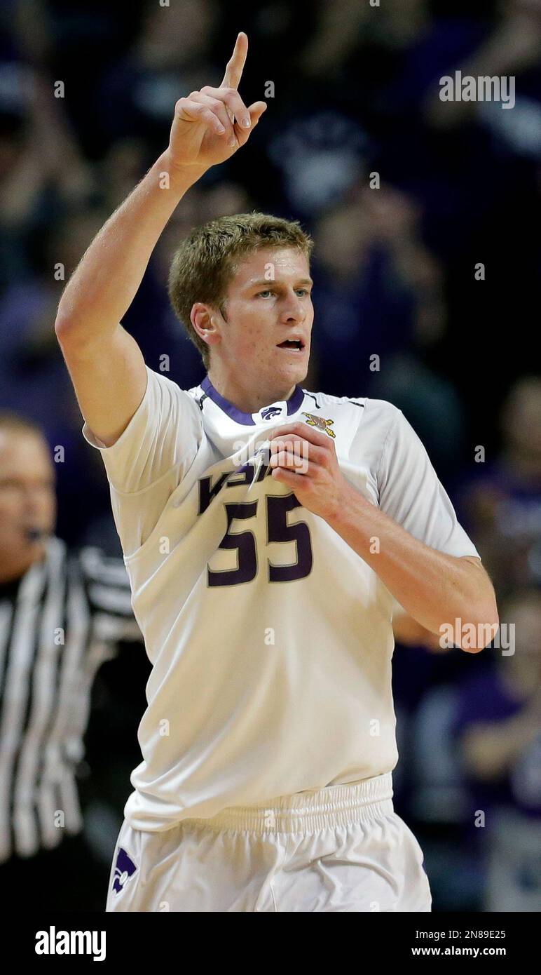 Kansas State guard Will Spradling (55) celebrates after hitting a 3 ...