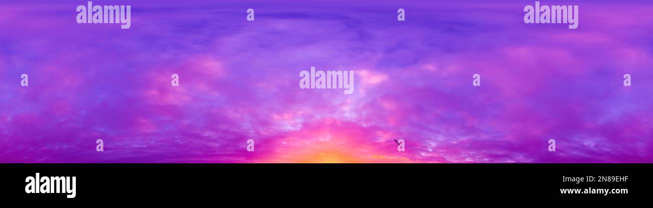 Dramatic sunset sky panorama with Cumulus magenta clouds. Seamless hdr ...