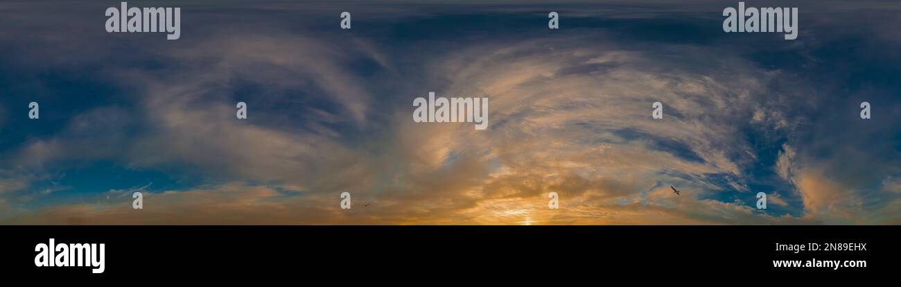 Dramatic sunset sky panorama with Cumulus clouds. Seamless hdr 360 pano ...
