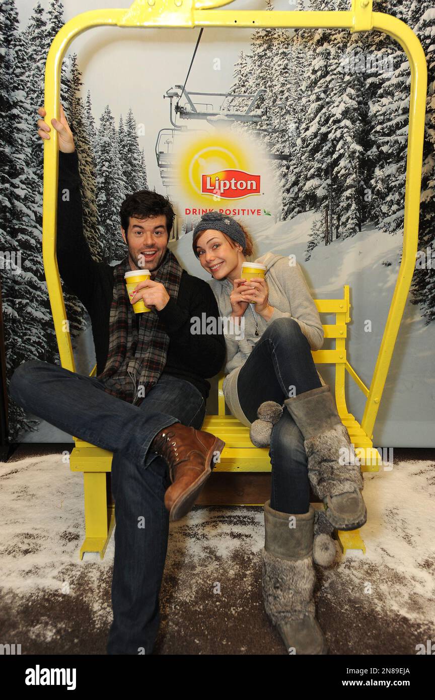 Actor Robert Baker and actress Amanda Walsh take a tea-break at the ...