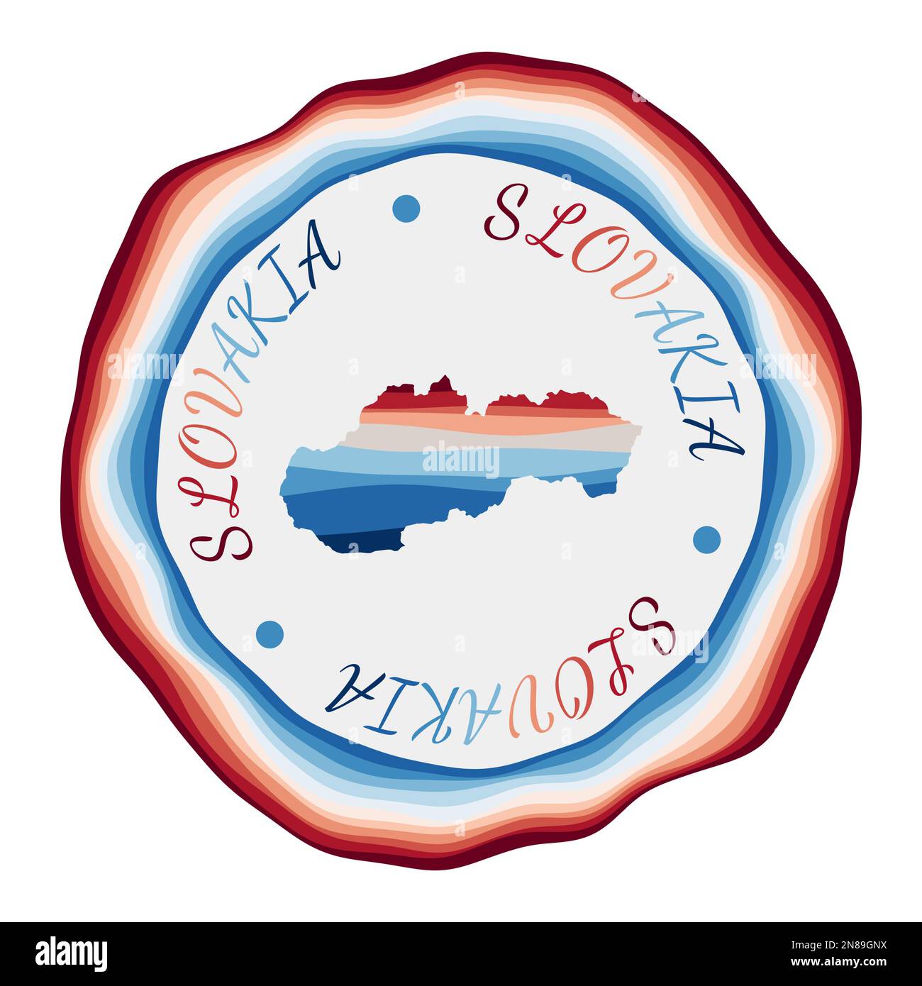 Slovakia badge. Map of the country with beautiful geometric waves and ...