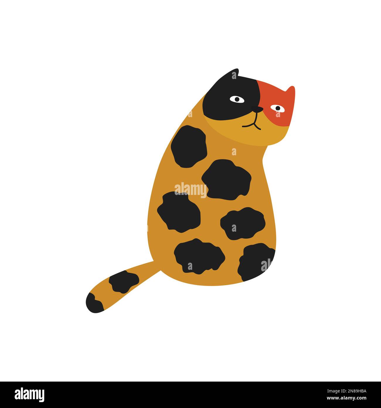 Funny frowning yellow spotted cat sitting. Vector illustration Stock ...