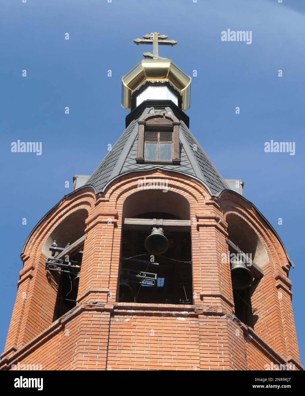 Brick bell tower of the old orthodox church Stock Photo - Alamy