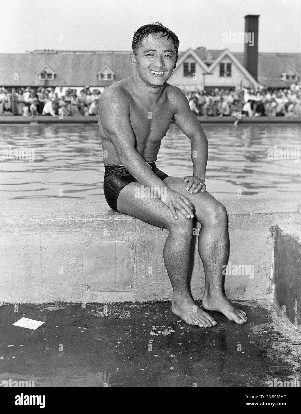 Diver Sammy Lee poses during Olympic trials, July 11, 1948, Detroit ...