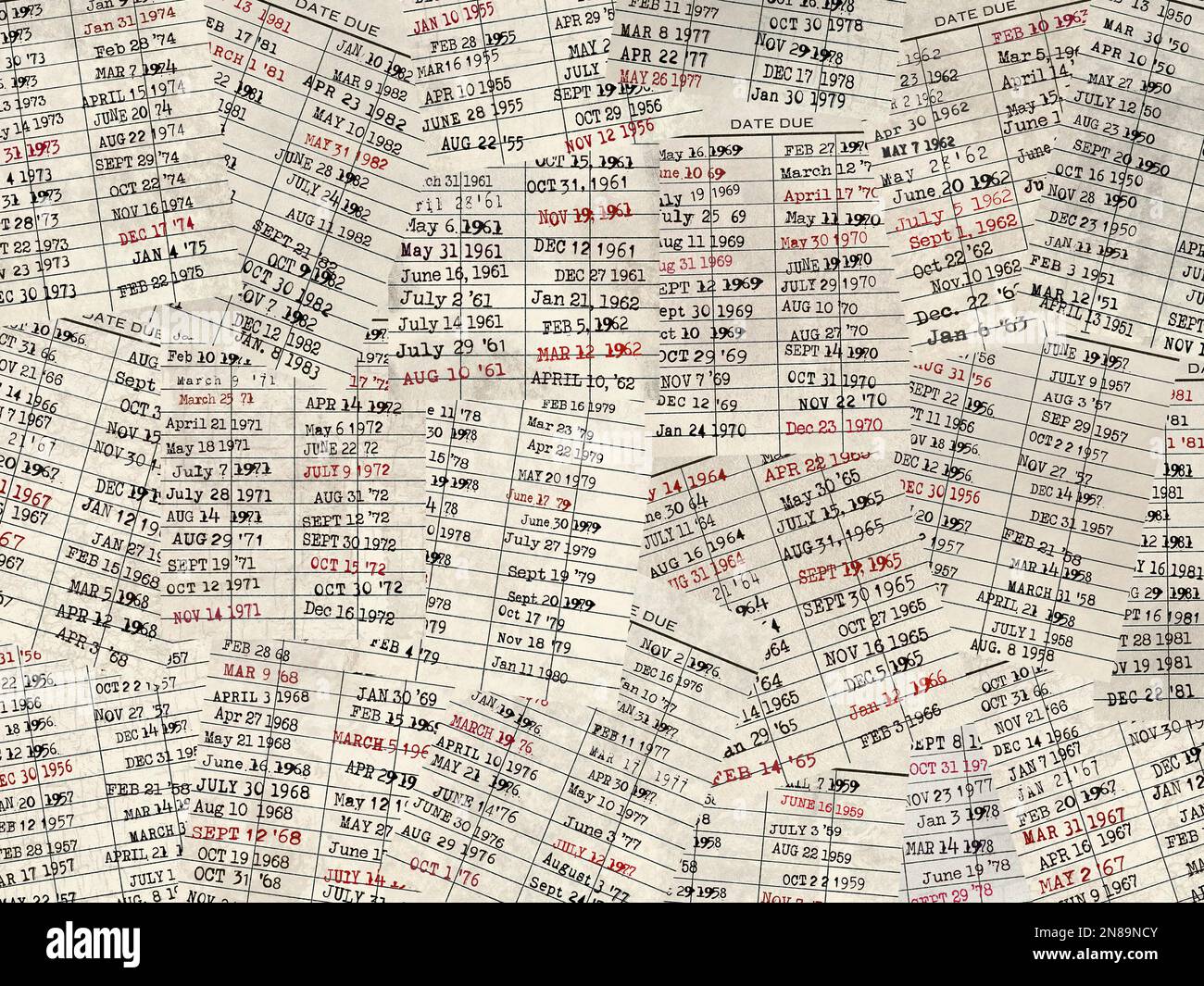 Old library card collection with rubber-stamped due dated Stock Photo ...