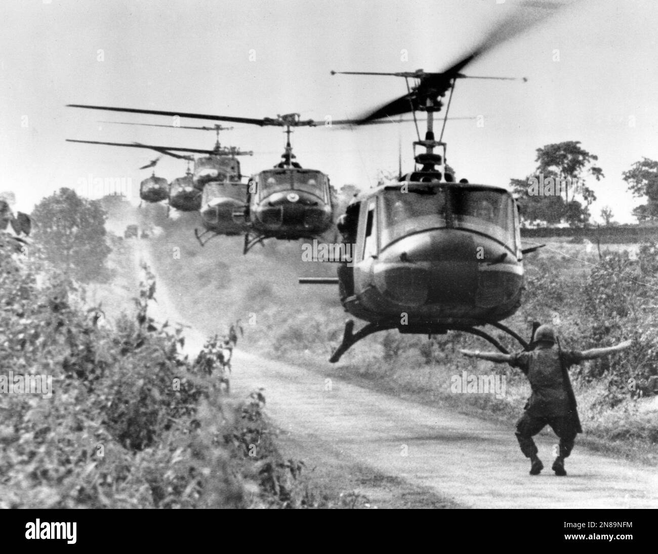 Huey helicopters, carrying troops of the U.S. 173rd Airborne Brigade ...