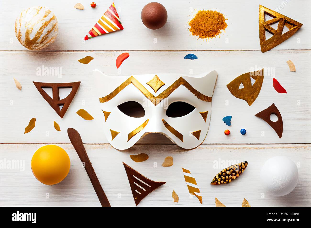 3D illustration of Purim celebration concept with Jewish carnival ...
