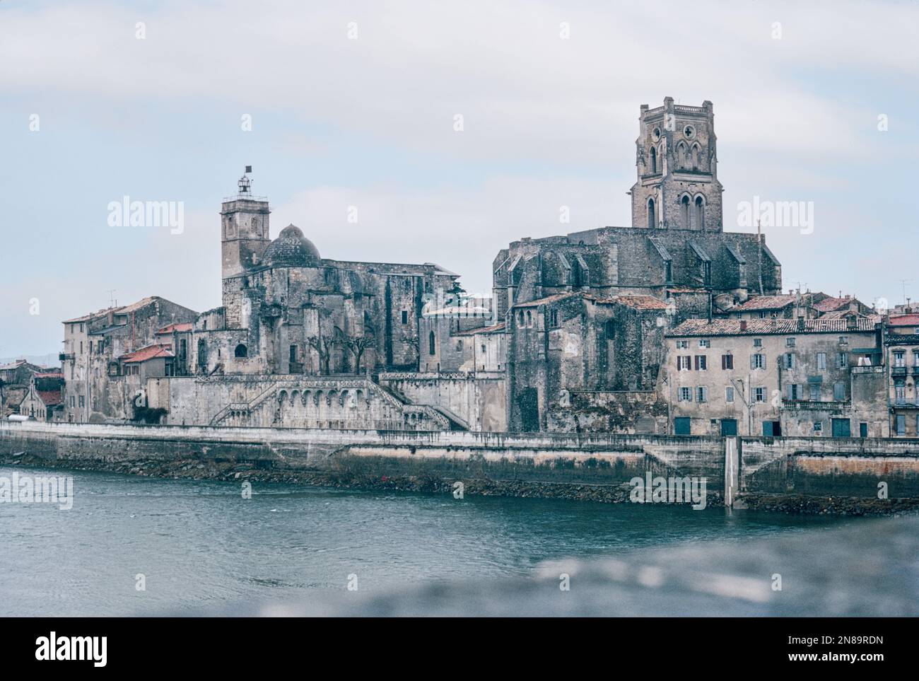Medieval section of Pont-Saint-Esprit from the medieval bridge on the ...