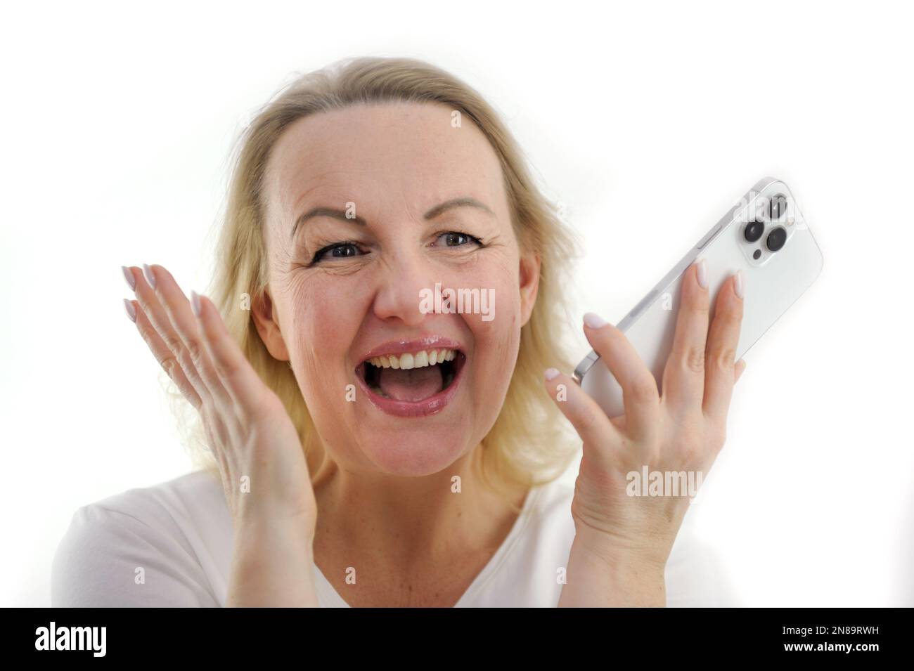 great happiness success joy close-up face of a woman laughing sincerely ...