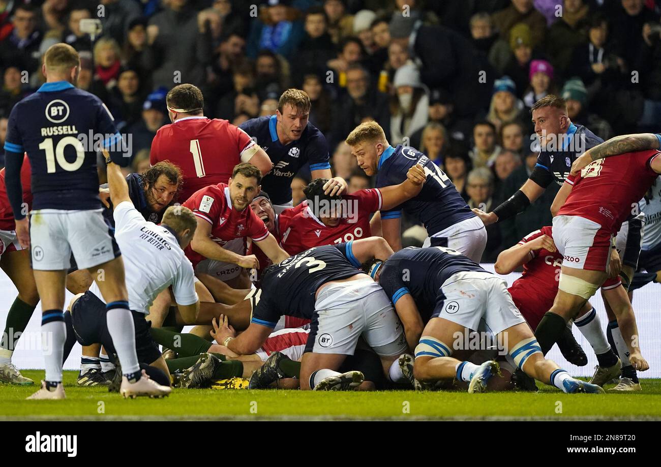 Wales' Ken Owens scores their first try during the Guinness Six Nations ...