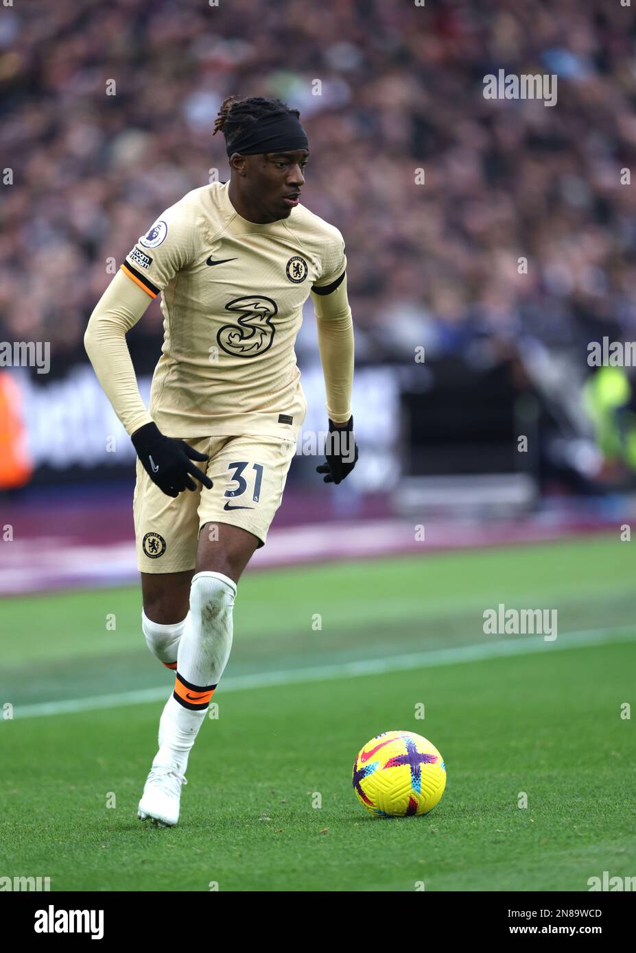 London, UK. 11th Feb, 2023. Noni Madueke (C) at the West Ham United v ...