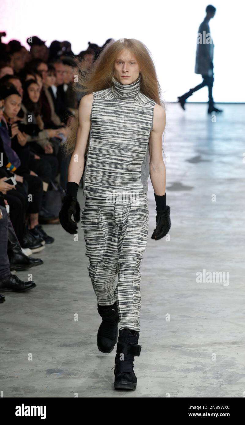A model wears a creation by U.S fashion designer Rick Owens as part of ...